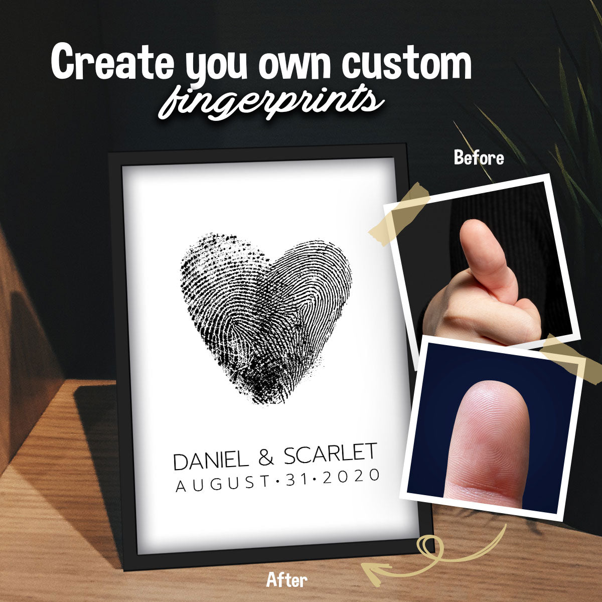 Custom Drawn Couples Fingerprint Portraits – Personalized Drawing Gifts