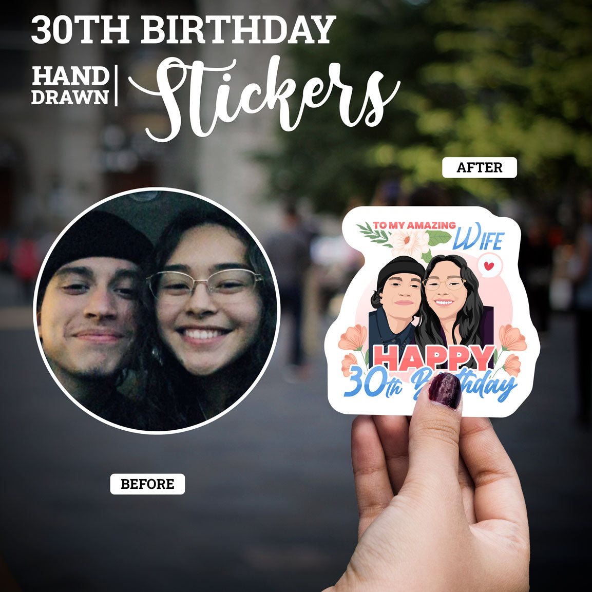30th Birthday Stickers for Your Wife – Personalized Drawing Gifts