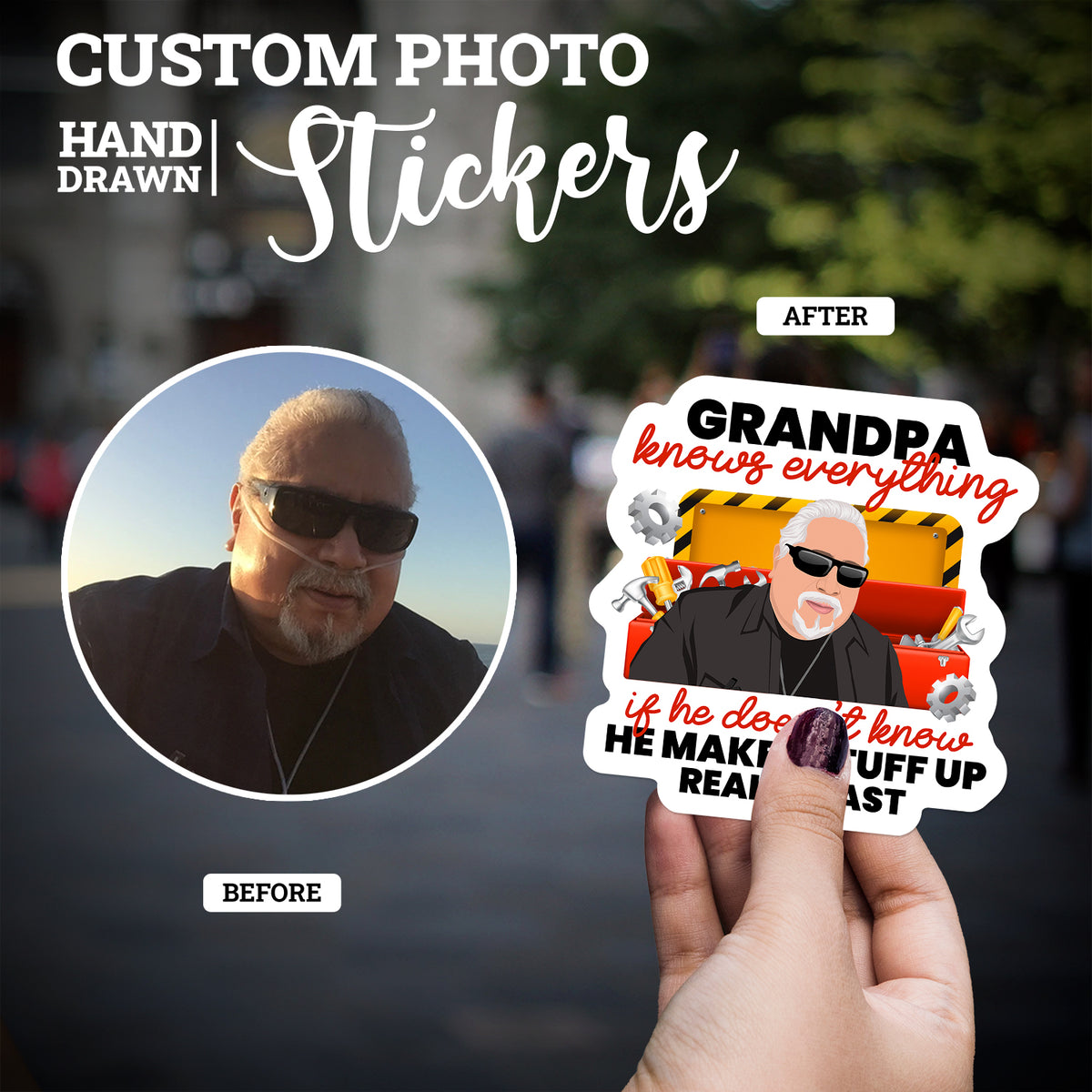 Grandpa Knows Everything Sticker Personalized – Personalized Drawing Gifts