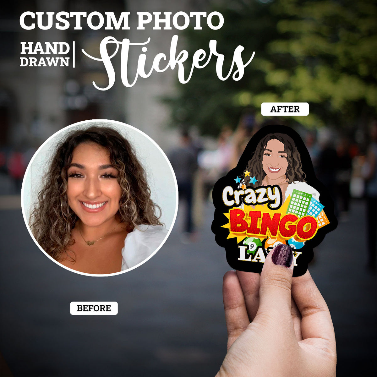 Personalized Crazy Bingo Lady Stickers – Personalized Drawing Gifts