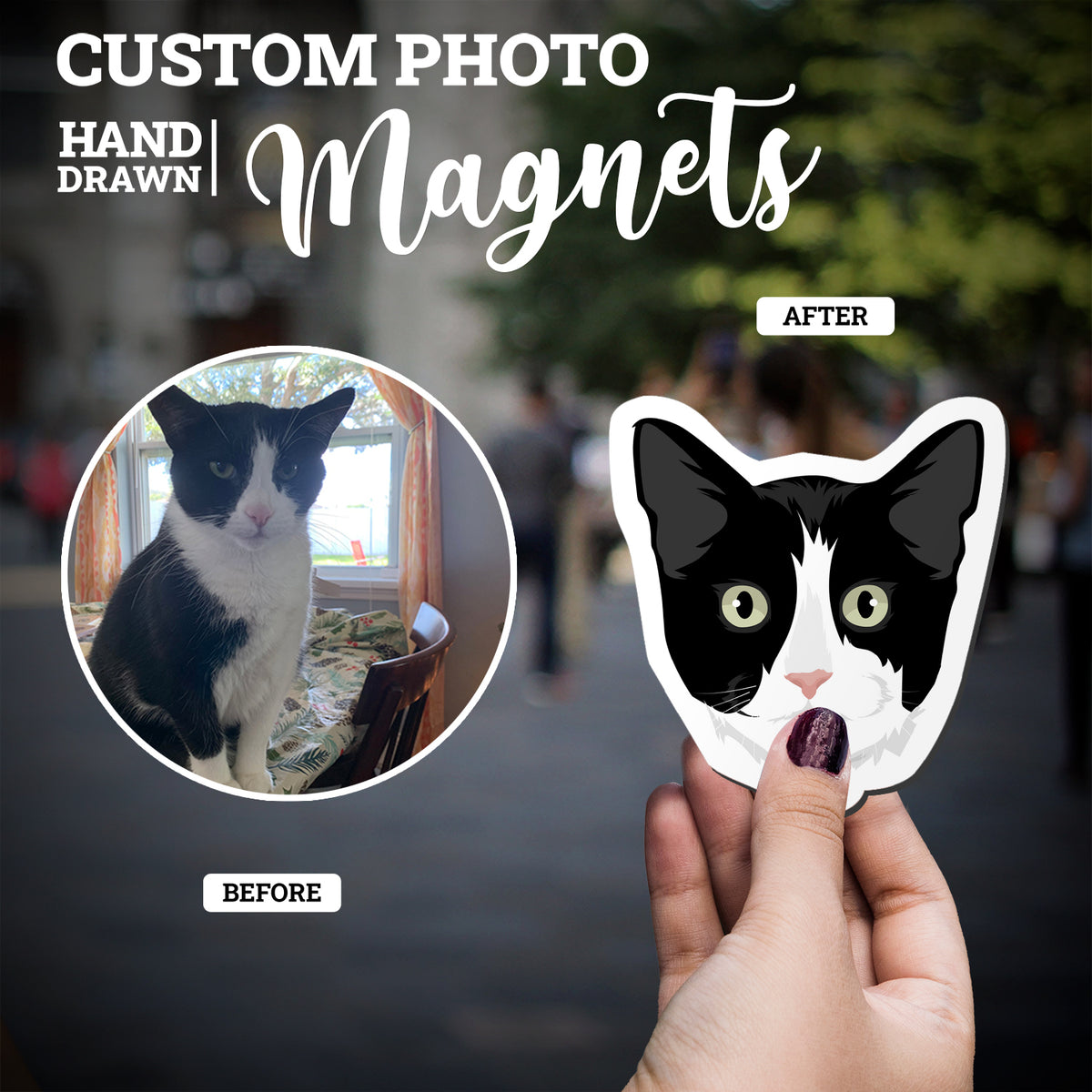 Custom Cat Face Magnets – Personalized Drawing Gifts