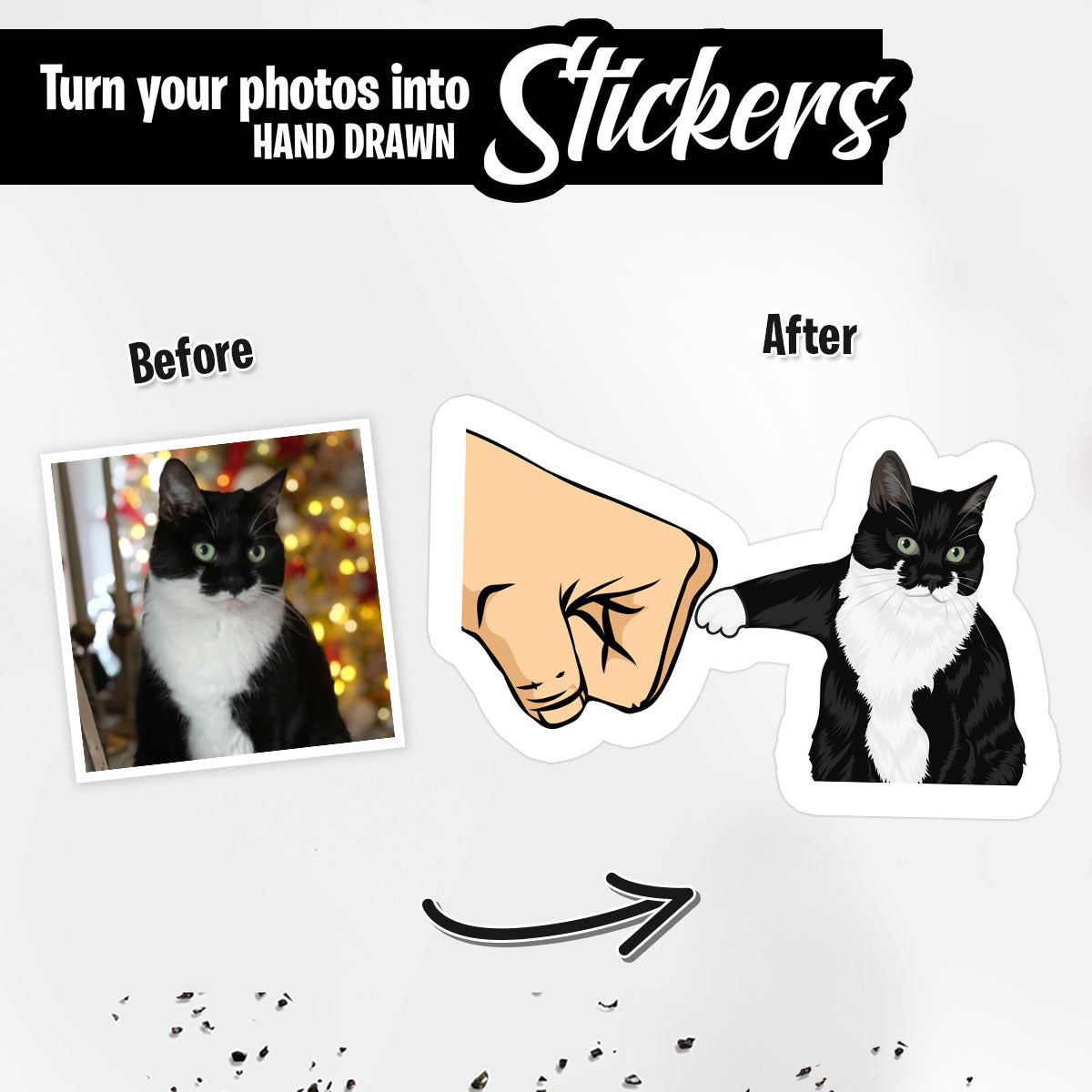 Custom Cat "Fist Bump" Sticker - Cat and owner – Personalized Drawing Gifts