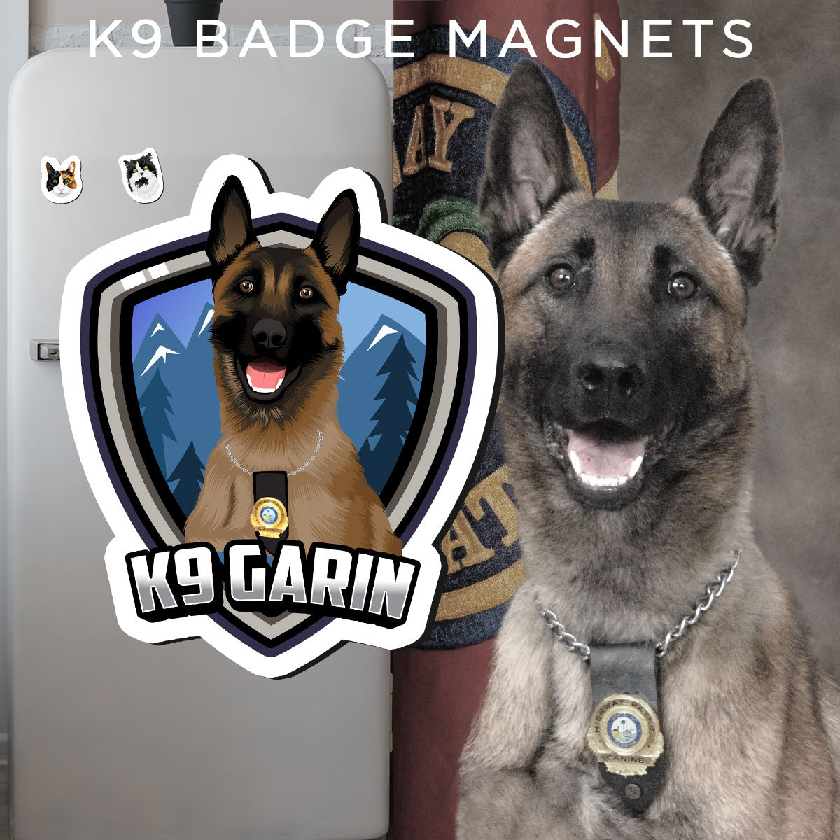 Custom K9 Badge Magnets – Personalized Drawing Gifts